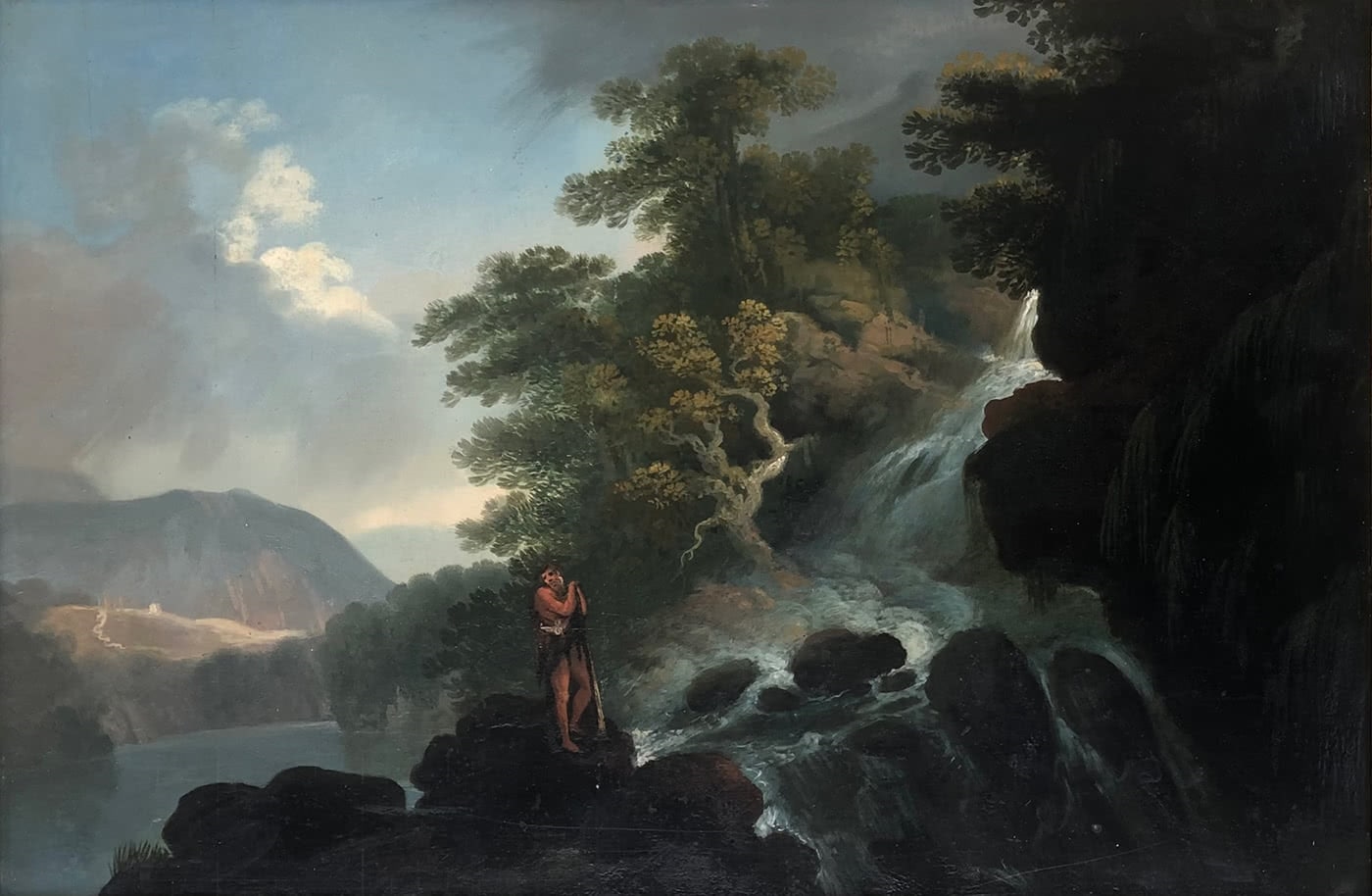William Hodges | A Maori Before a Waterfall in Dusky Bay, 1777 (1777) | MutualArt