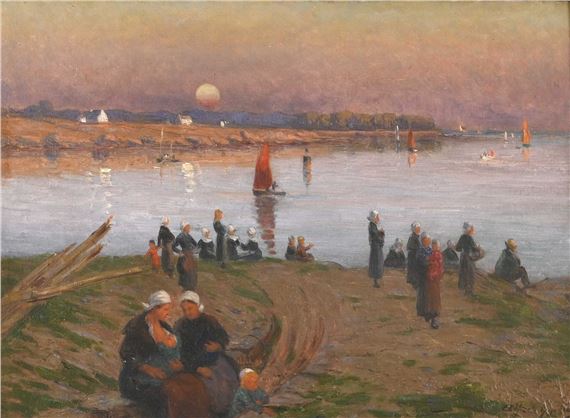 Alfred Guillou | L'attente des bretonnes soleil couchant | MutualArt