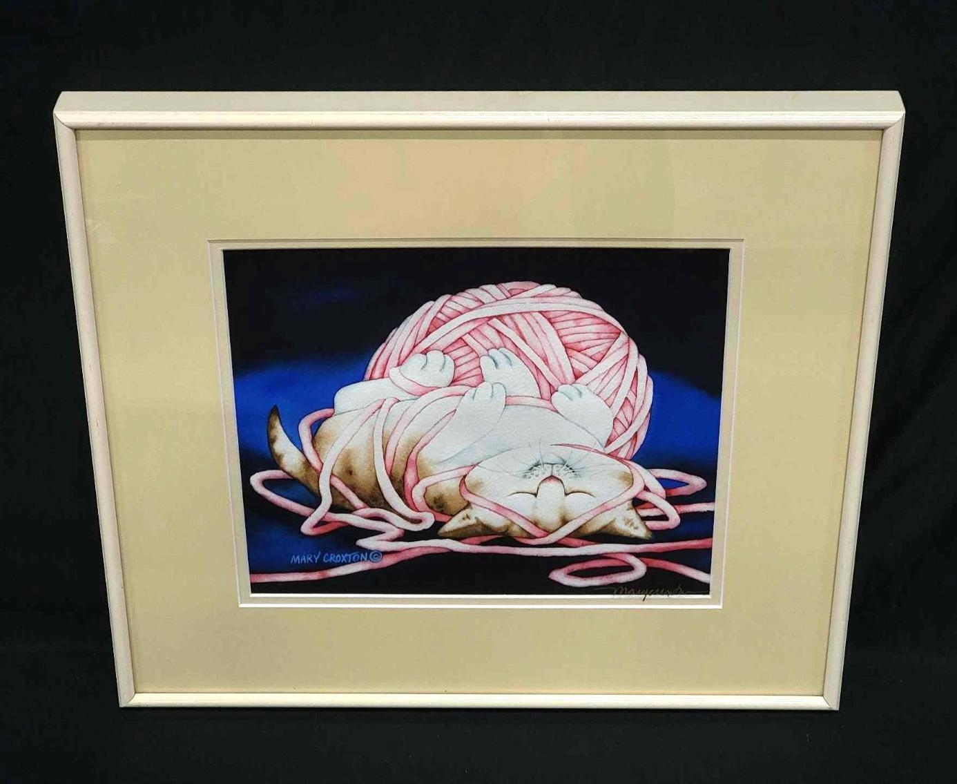 Mary Croxton | A cat with a ball of yarn | MutualArt