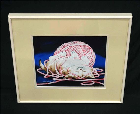 Mary Croxton | A cat with a ball of yarn | MutualArt