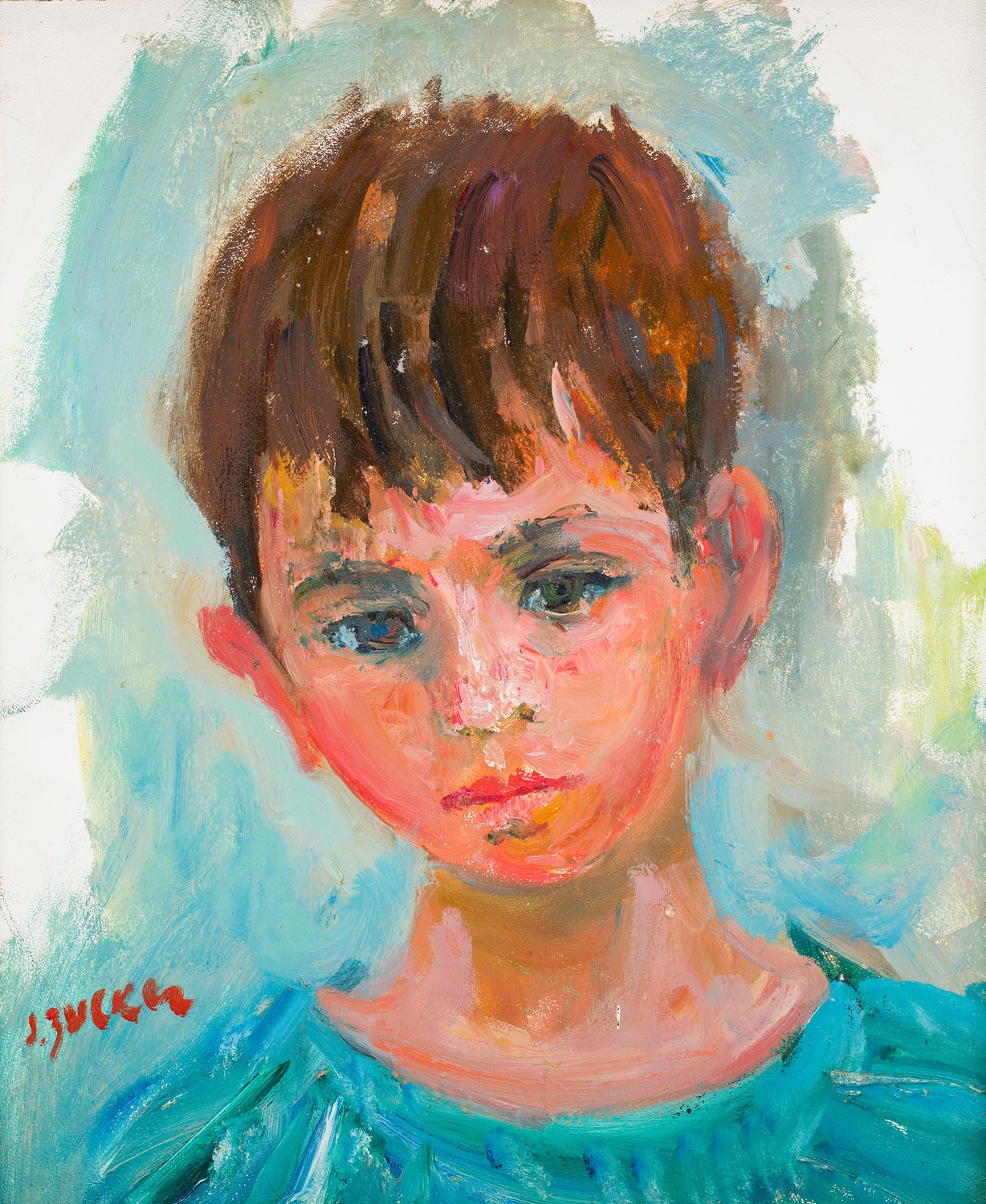 Jakub Zucker | Portrait of a boy in blue oil/fiberboard | MutualArt