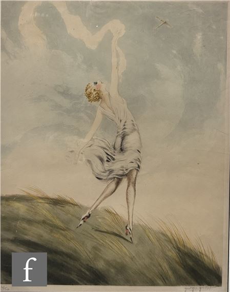 Georges Greffet | A young lady waving to a passing plane on a hilltop ...
