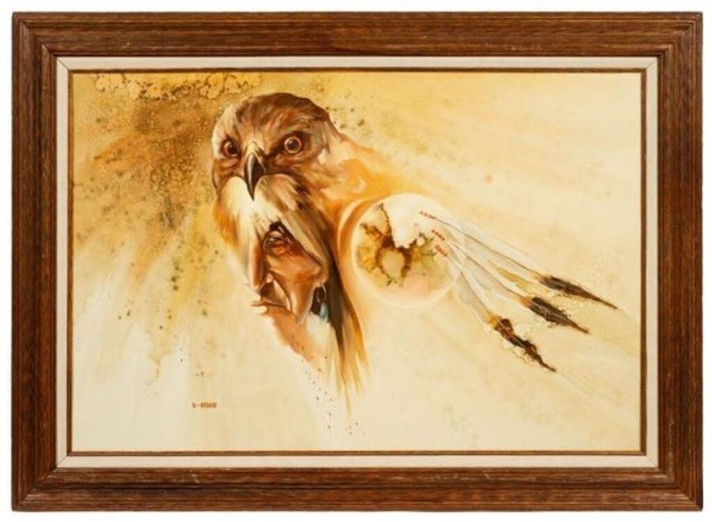 Gerald Bogard | Gerald Bogard Painting of Indian Face & Eagle. | MutualArt
