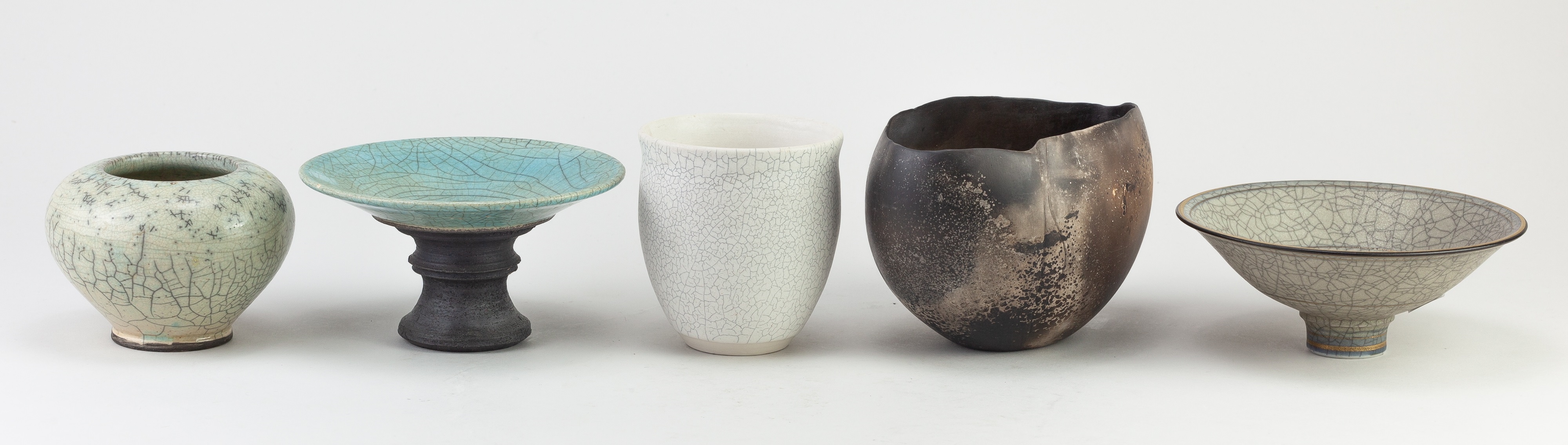 Bruce Chivers | a yunomi; three other crackle glazed pots | MutualArt