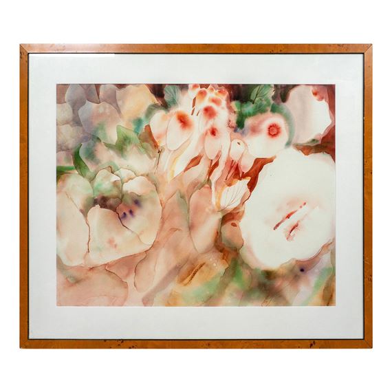 Barbara Nechis | Pink flowers with green leafs | MutualArt