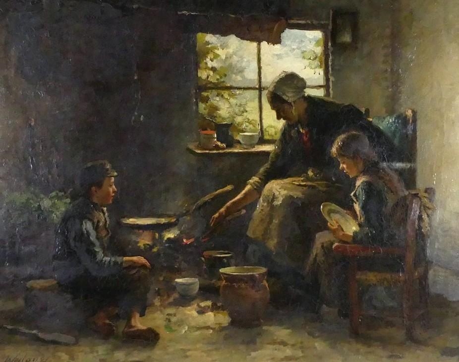 Johannes Weiland | depicting a window lit room interior with mother and ...