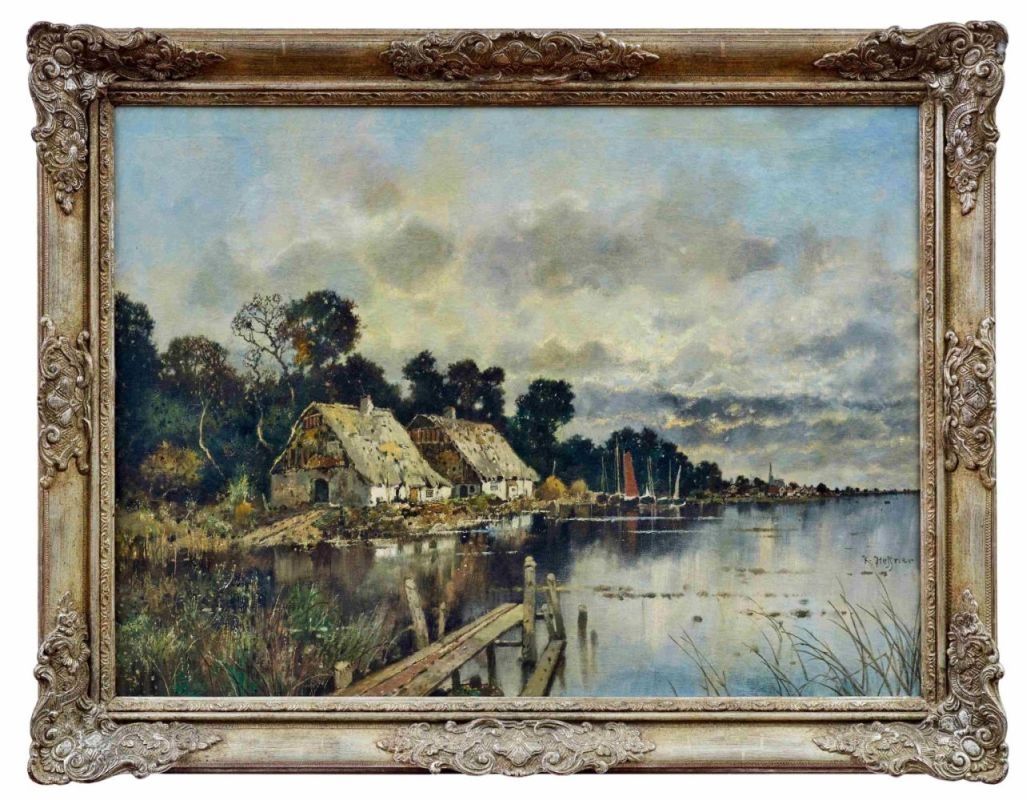 Karl Heffner | Fishermen's houses at the shore of a water | MutualArt