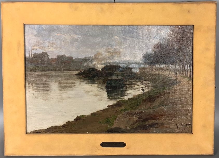 Alexandre Jacob | Barges on the Seine (1901) | MutualArt