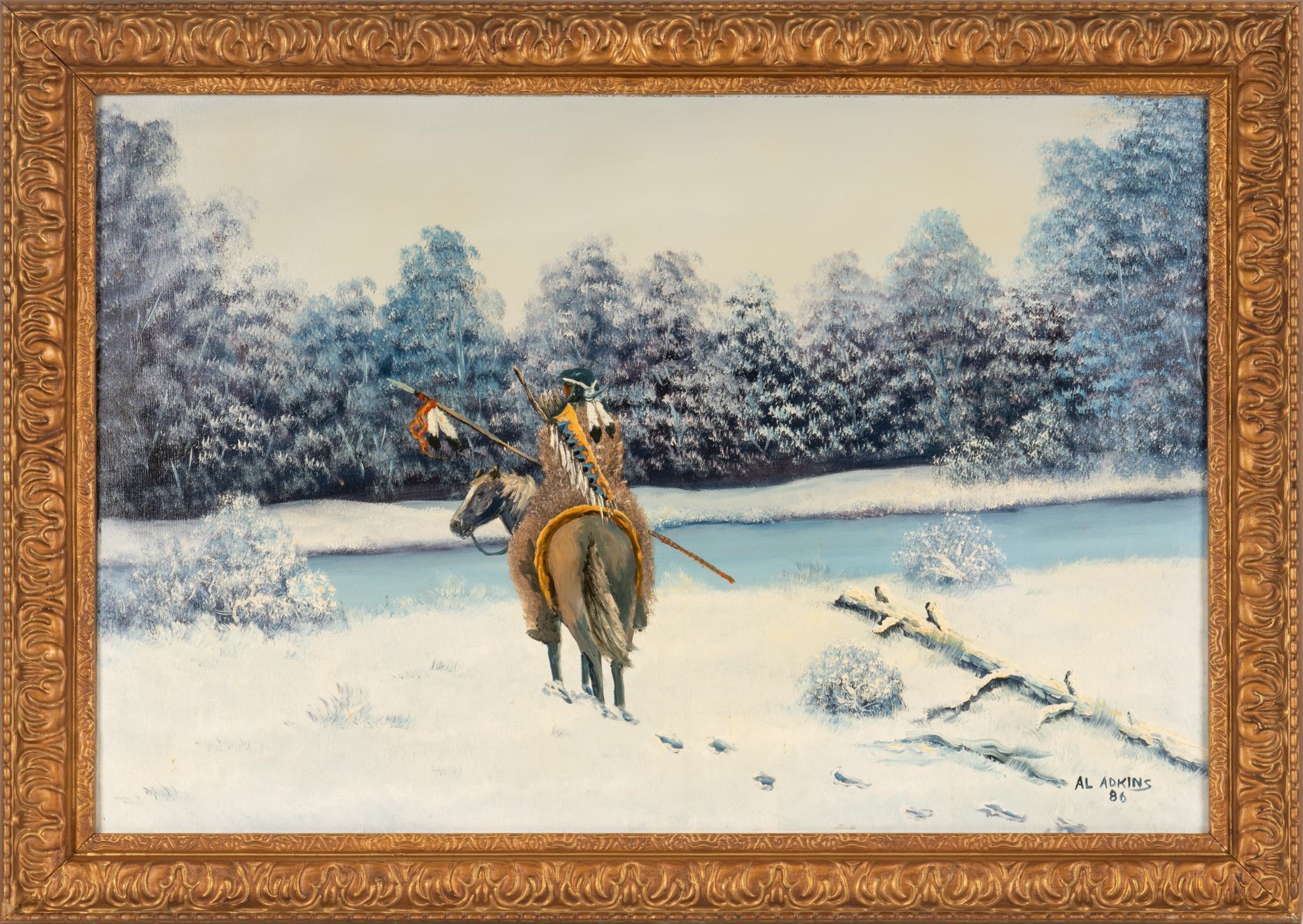 Al Adkins | Native American Rider in Snow | MutualArt