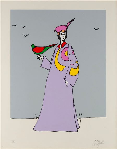 Peter Max | Purple Woman with Bird (1978) | MutualArt