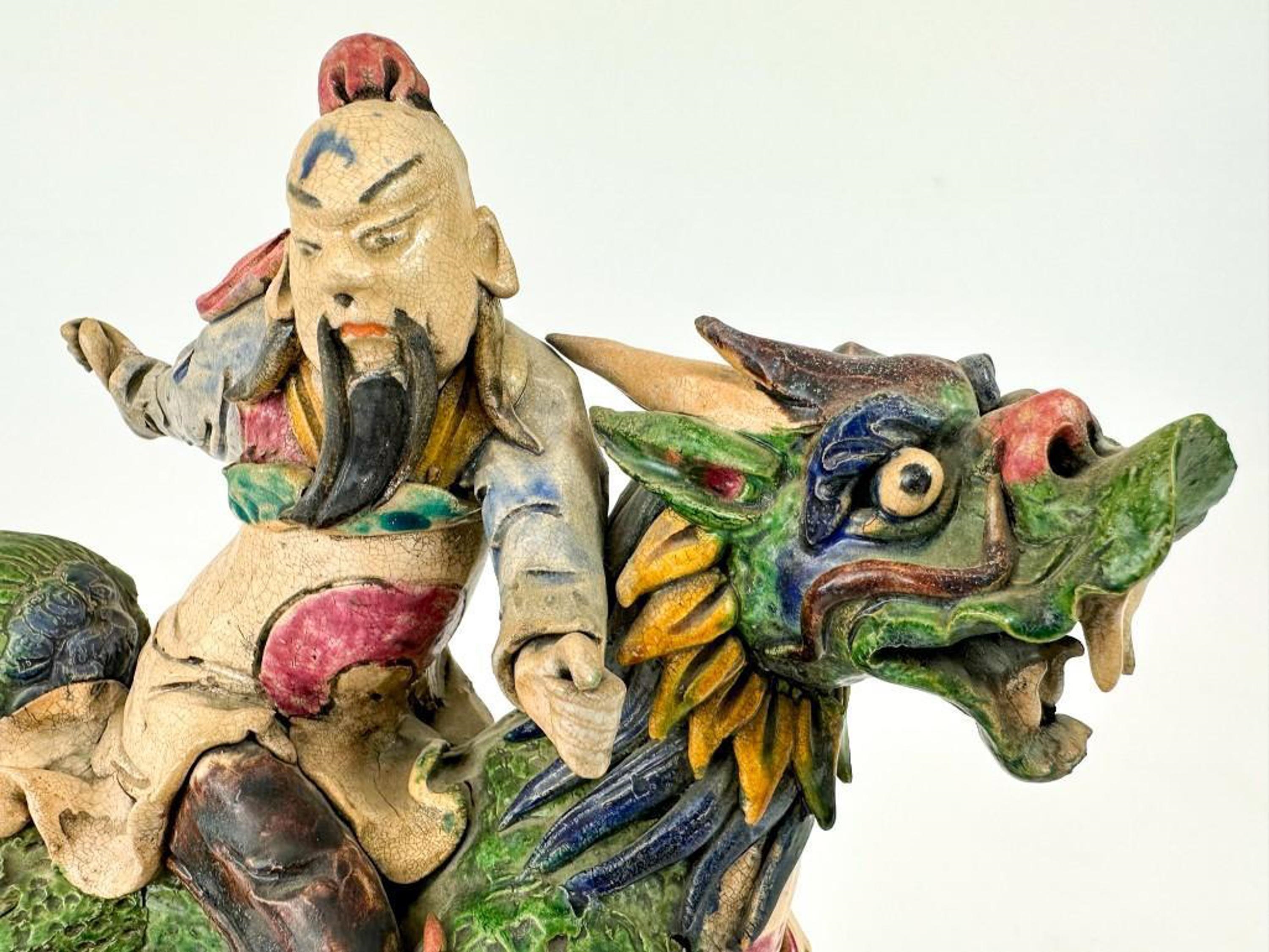 Chinese School | Chinese Roof Tile Man on Dragon | MutualArt