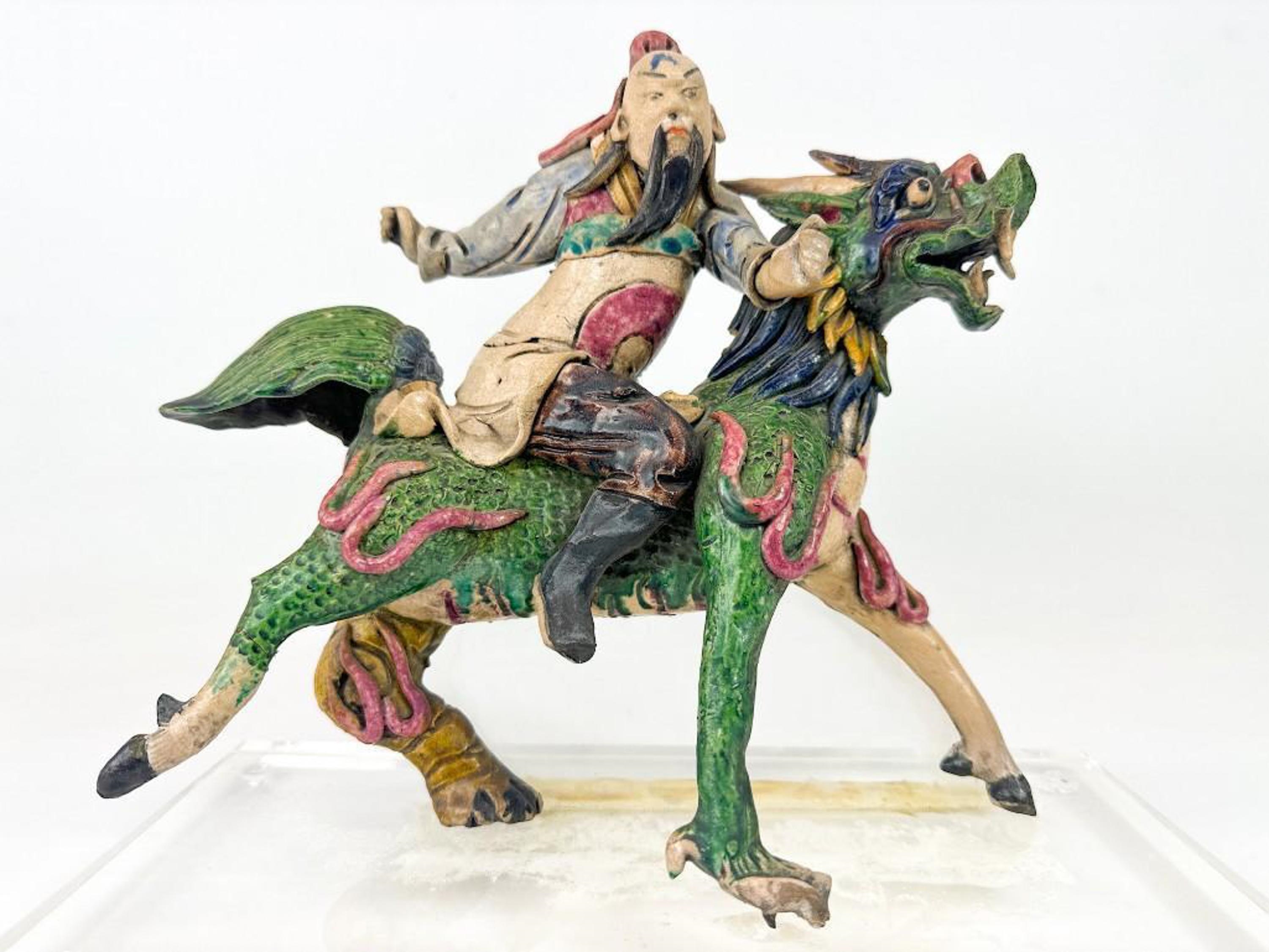 Chinese School | Chinese Roof Tile Man on Dragon | MutualArt