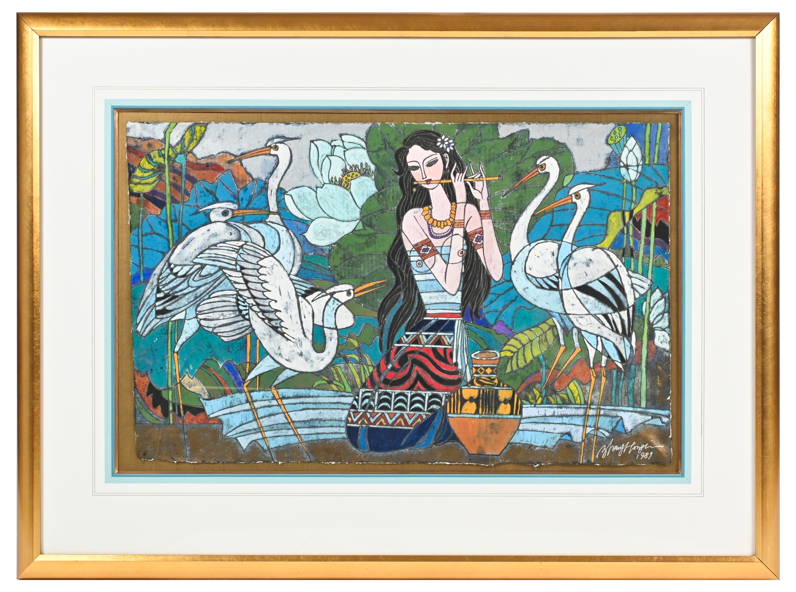 Zhang Hongbin | Flautist with Cranes | MutualArt