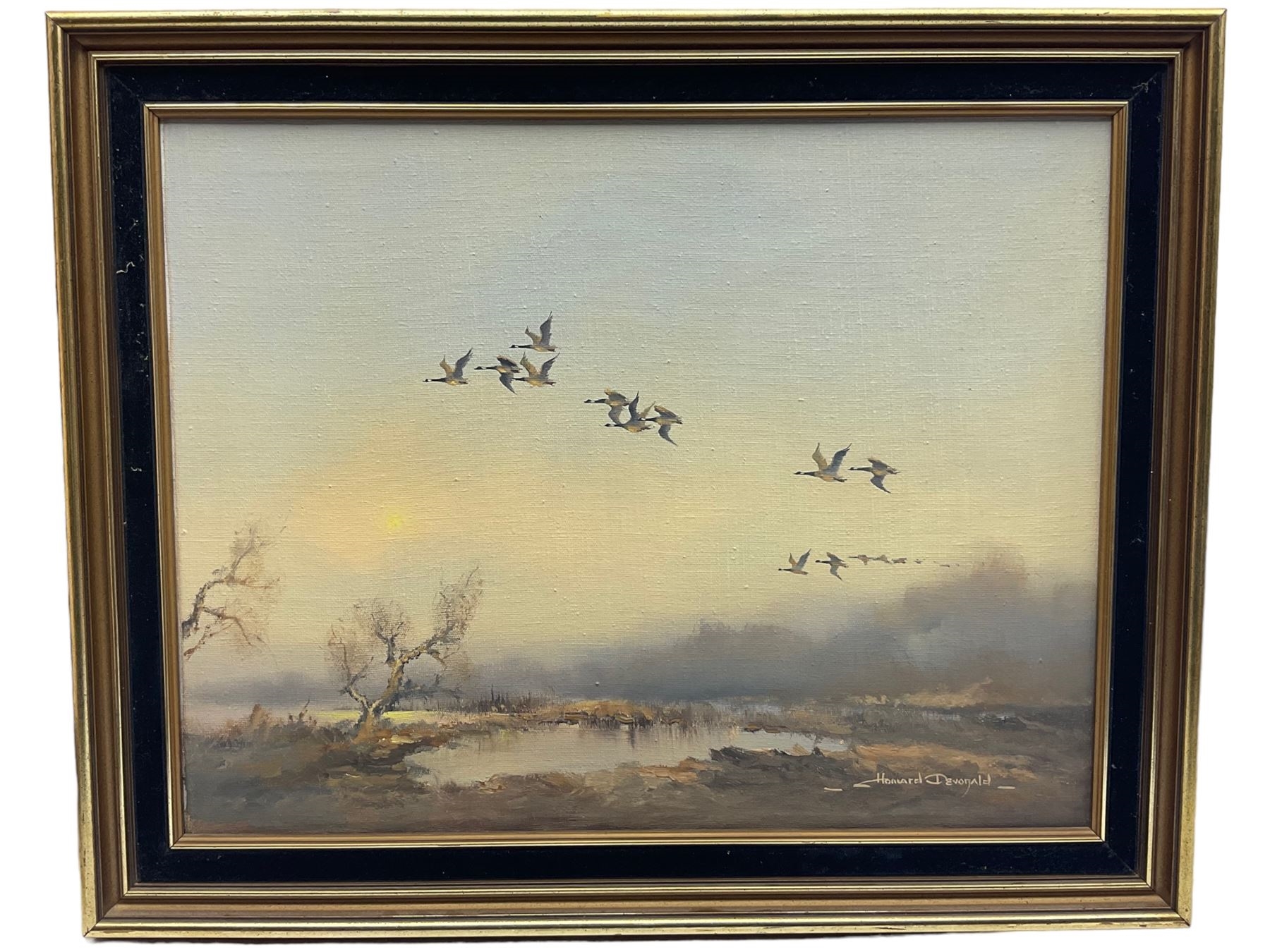 Howard Devonald | Geese in Flight over Marshland | MutualArt