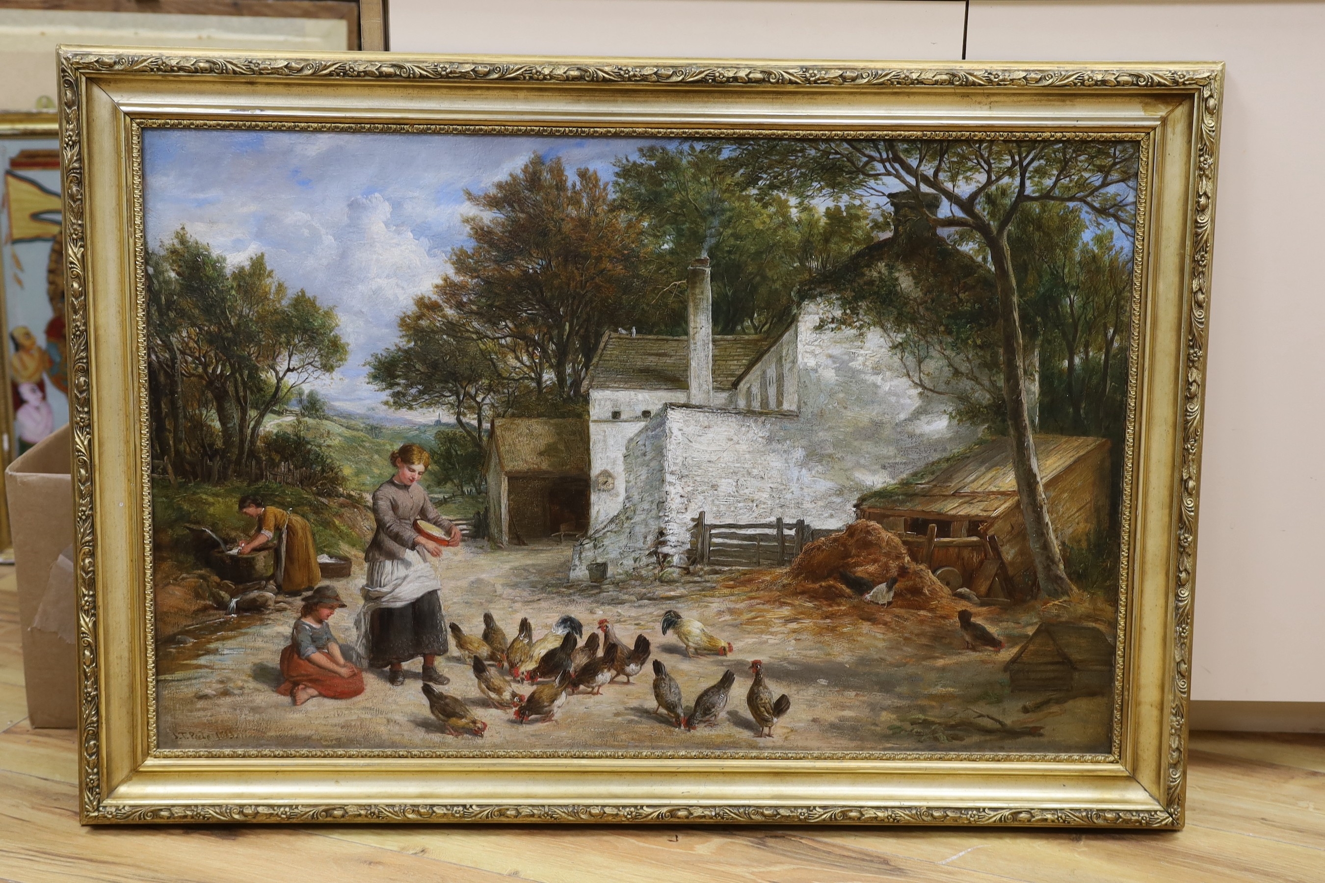 John Thomas Peele | Feeding the chickens | MutualArt