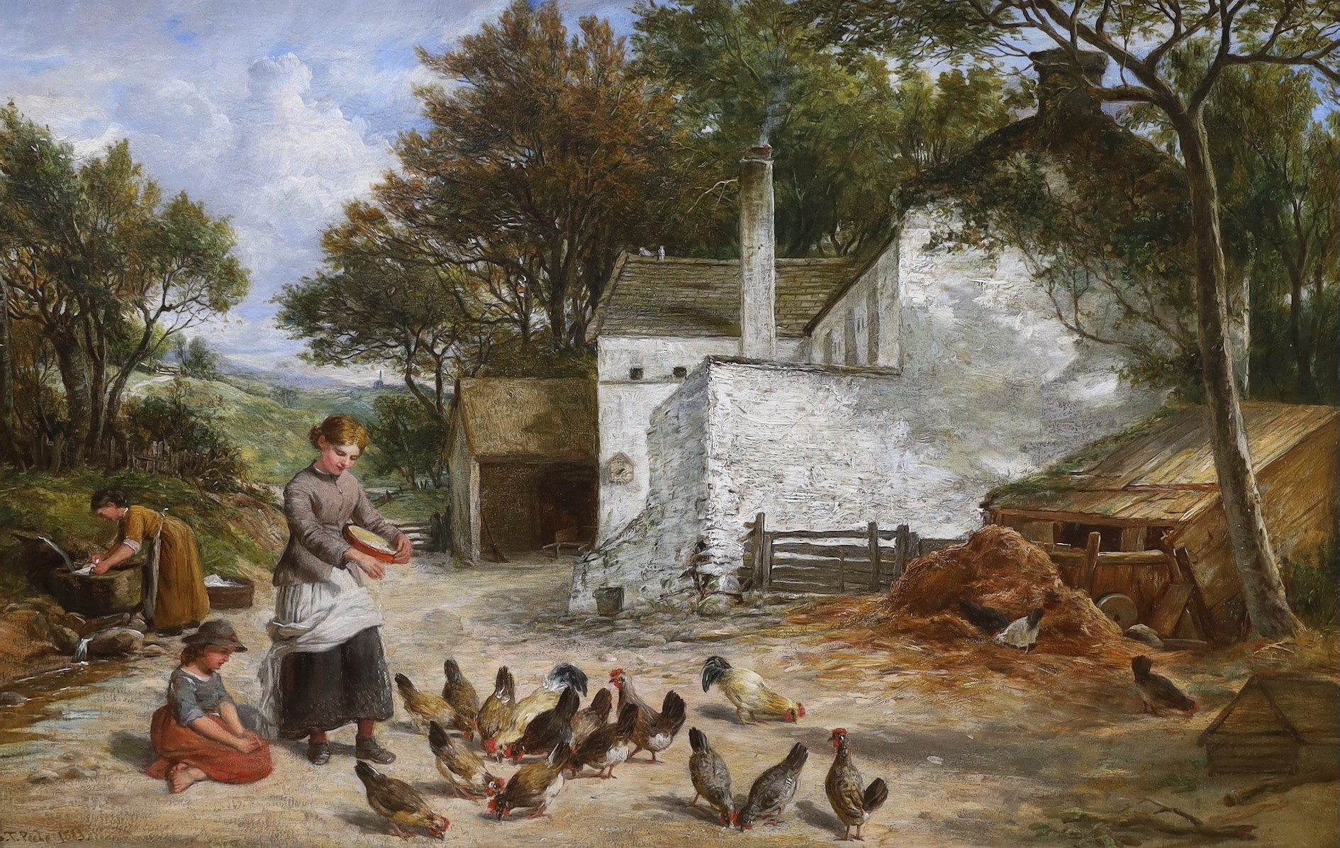 John Thomas Peele | Feeding the chickens | MutualArt