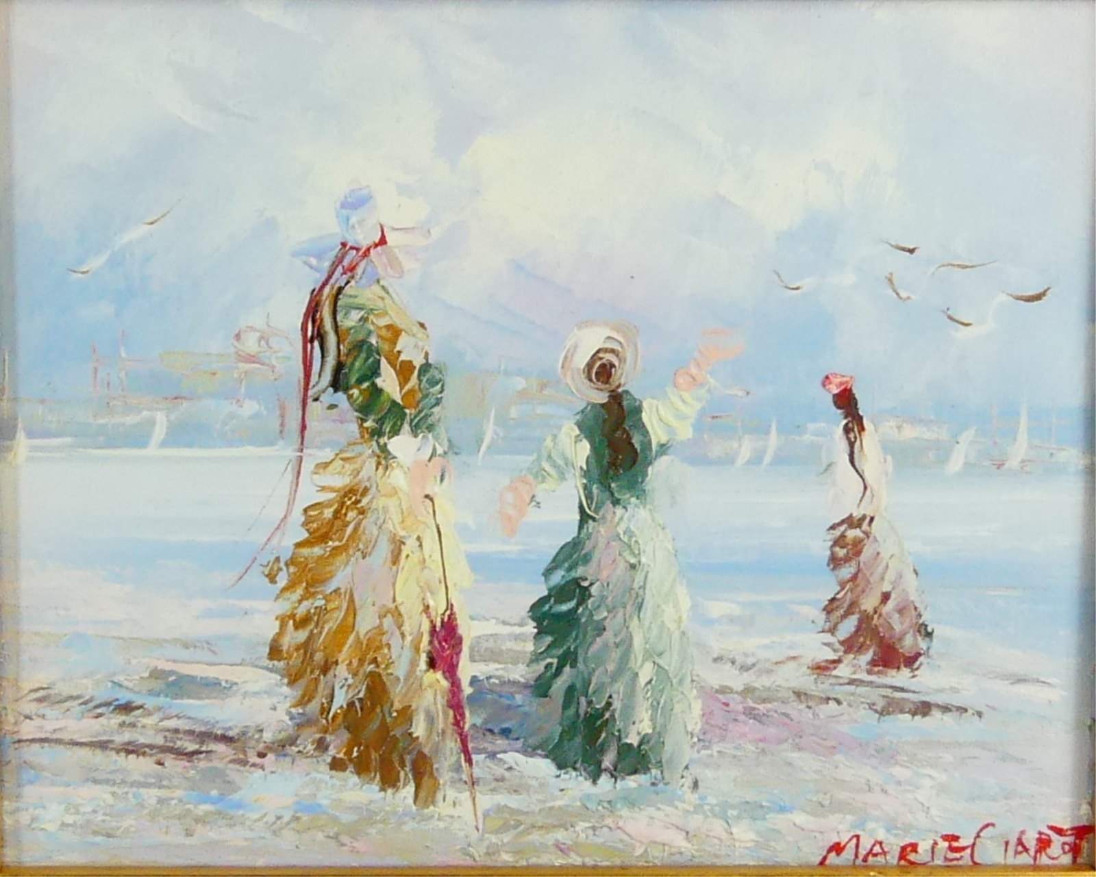 Marie Charlot | Three figures in a beach scene | MutualArt