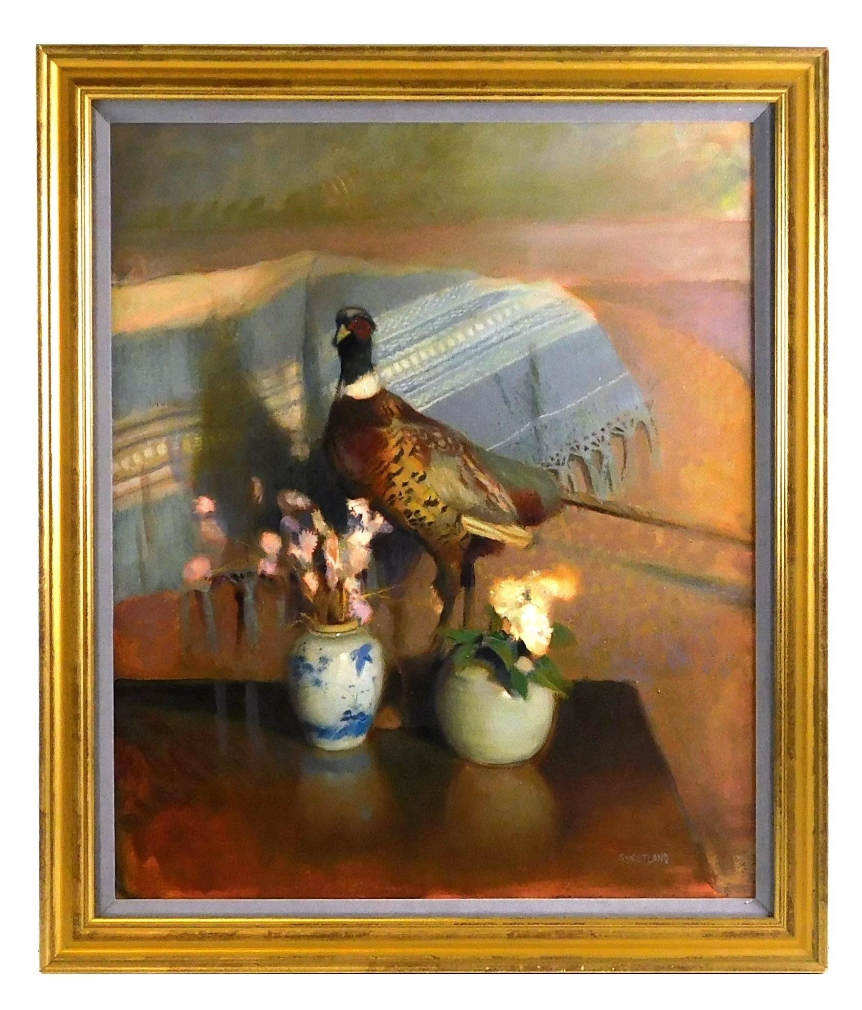 Brian Sweetland | Still-life featuring a pheasant and potted flowers ...