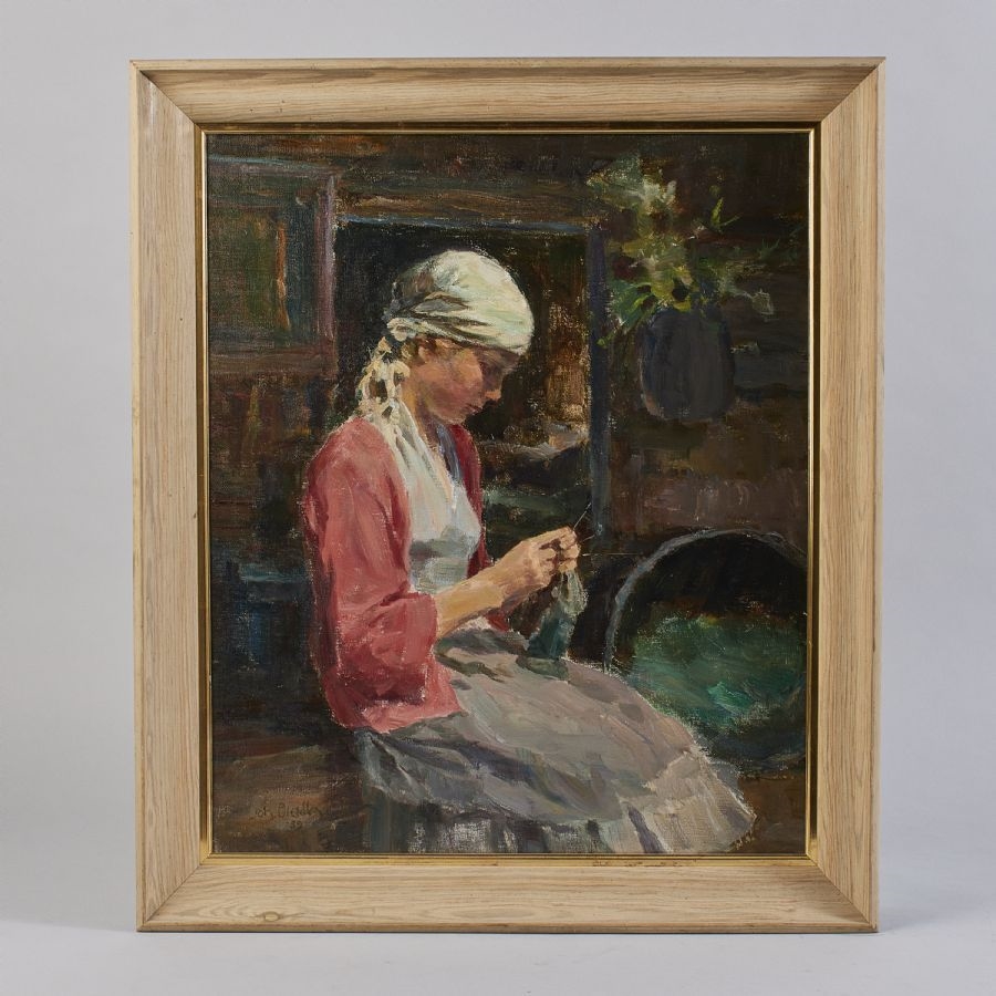 Johan Bladh | Stickande flicka. (1959) | MutualArt