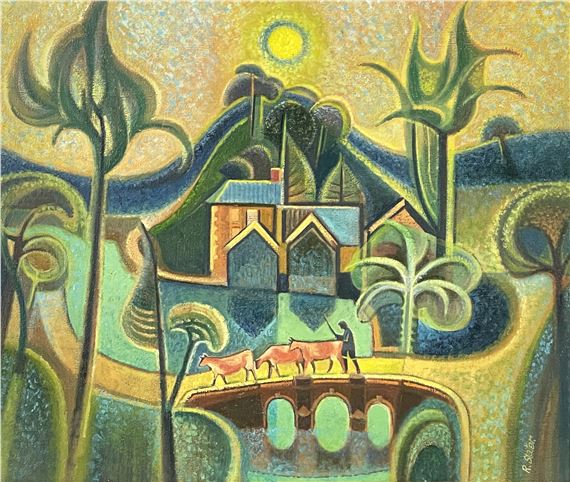 Richard Slater | An exotic landscape with blazing sun and a shepherd ...