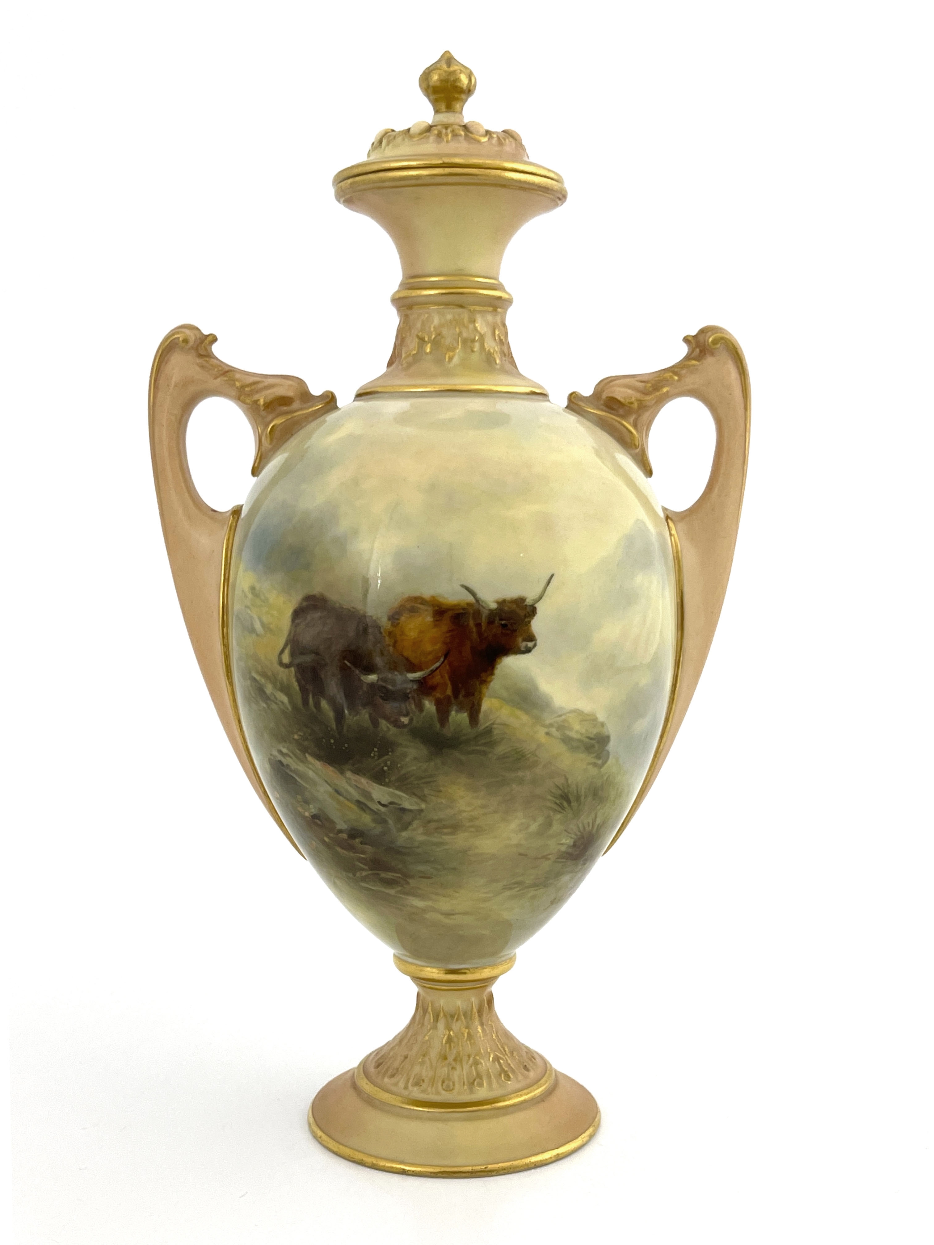 John Stinton | A Highland Cattle painted pedestal vase and cover (1906 ...
