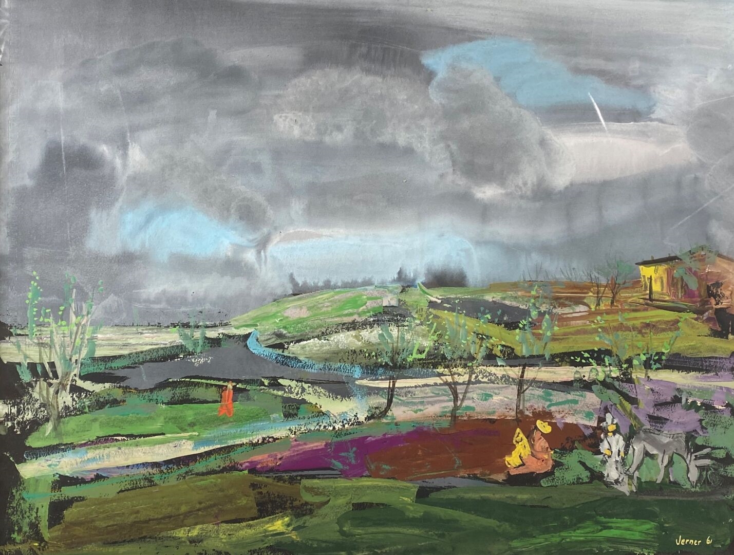 Verner | Personnages et âne dans un champ | MutualArt