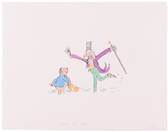 Quentin Blake | Willy Wonka and Augustus Gloop holding a Golden Ticket ...