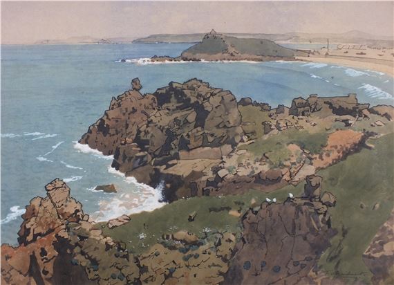 Thomas Maidment | St Ives - a panoramic coastal view with the Island ...