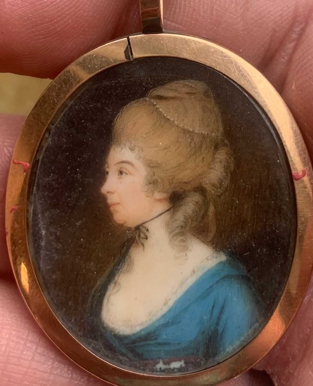 William Grimaldi | Portrait miniature of a lady; Lady in blue dress ...