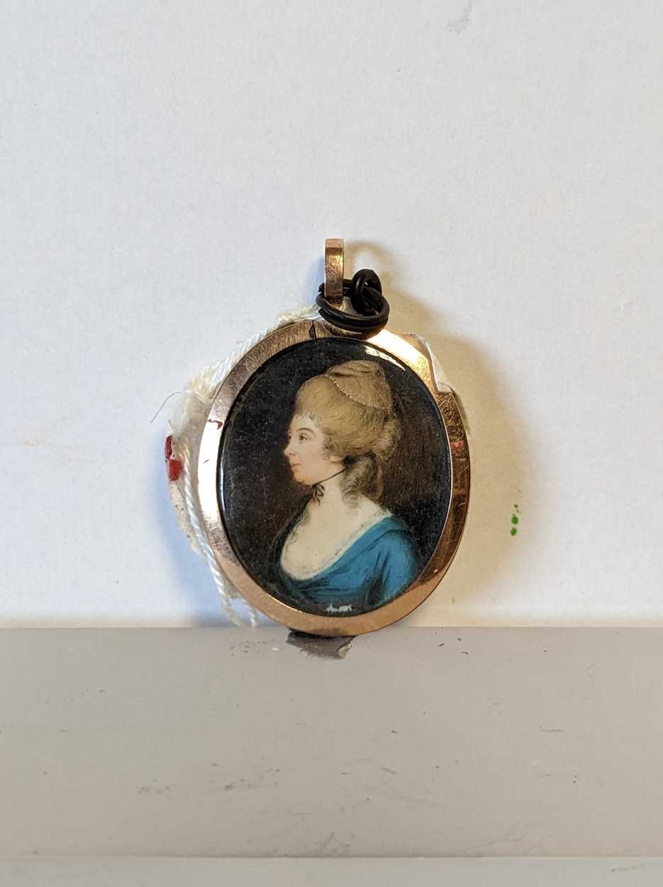 William Grimaldi | Portrait miniature of a lady; Lady in blue dress ...