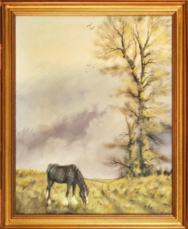 Donna Crawshaw | A grey horse grazing under the tree | MutualArt