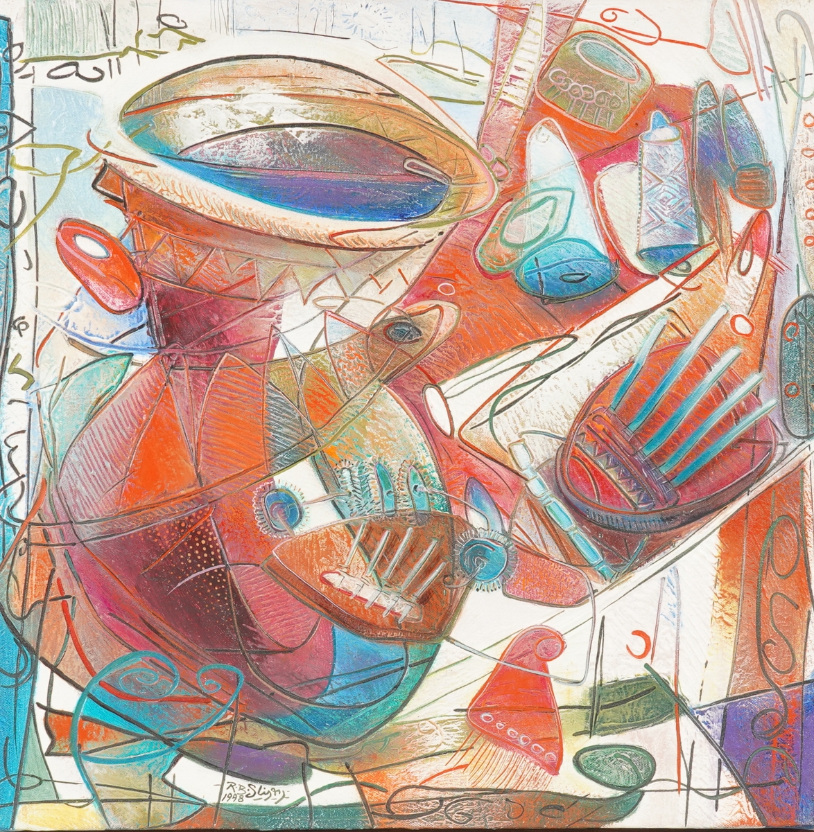 Robert Slingsby | Untitled, Abstract composition with reds and blues ...