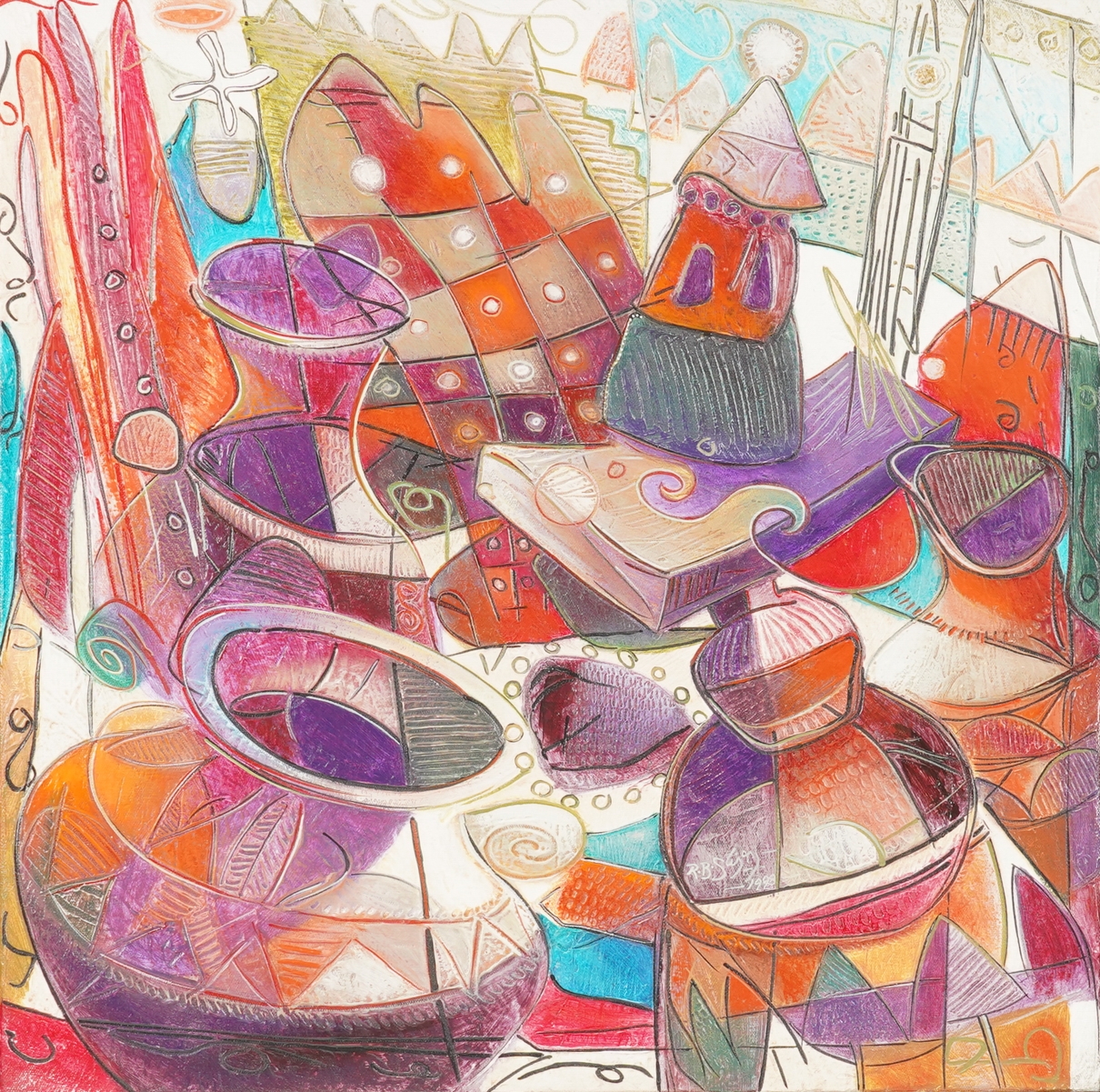 Robert Slingsby | Untitled, Abstract composition with reds and blues ...