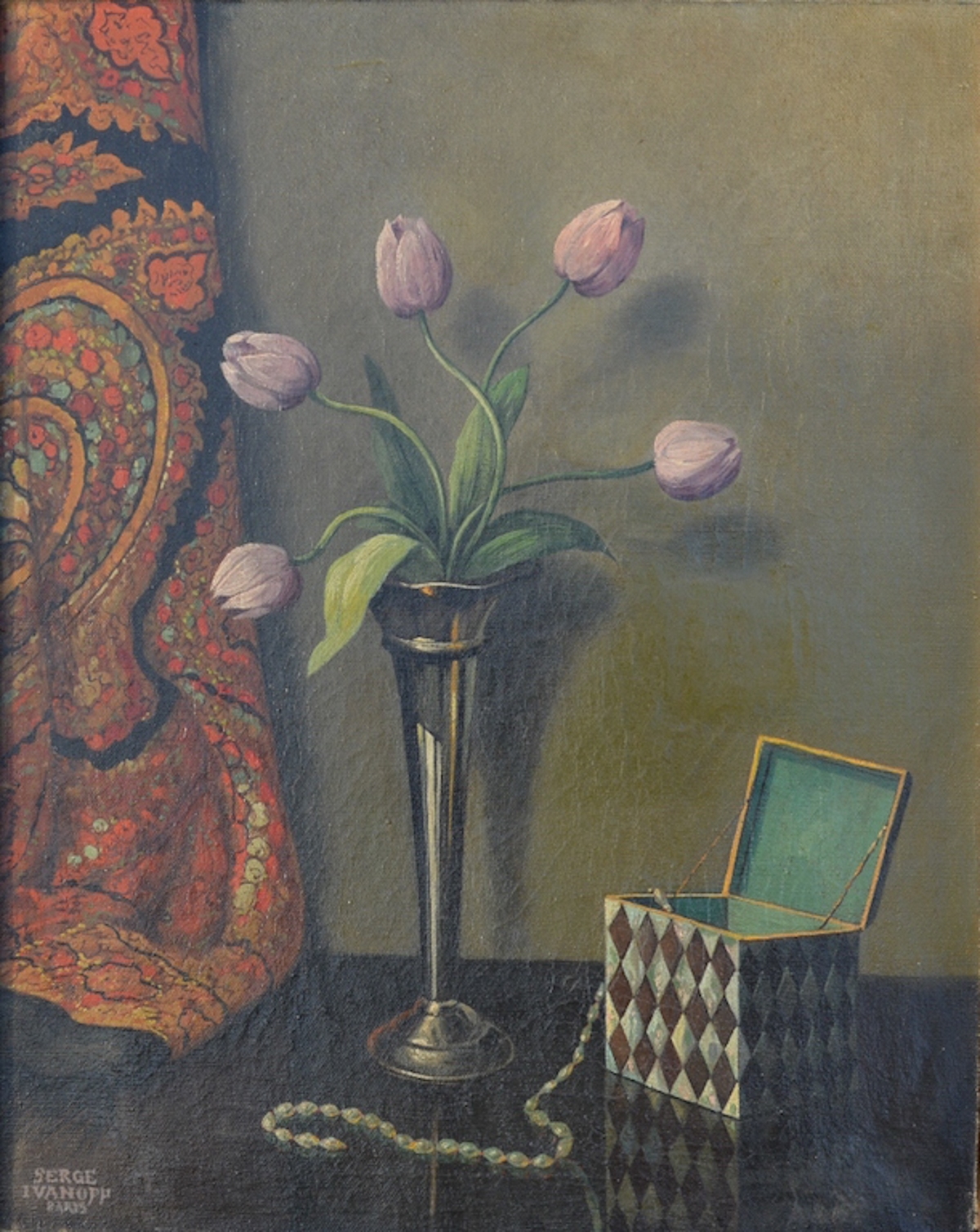 Sergei Ivanov | Floral still-life with necklace (Mid 20th Century ...