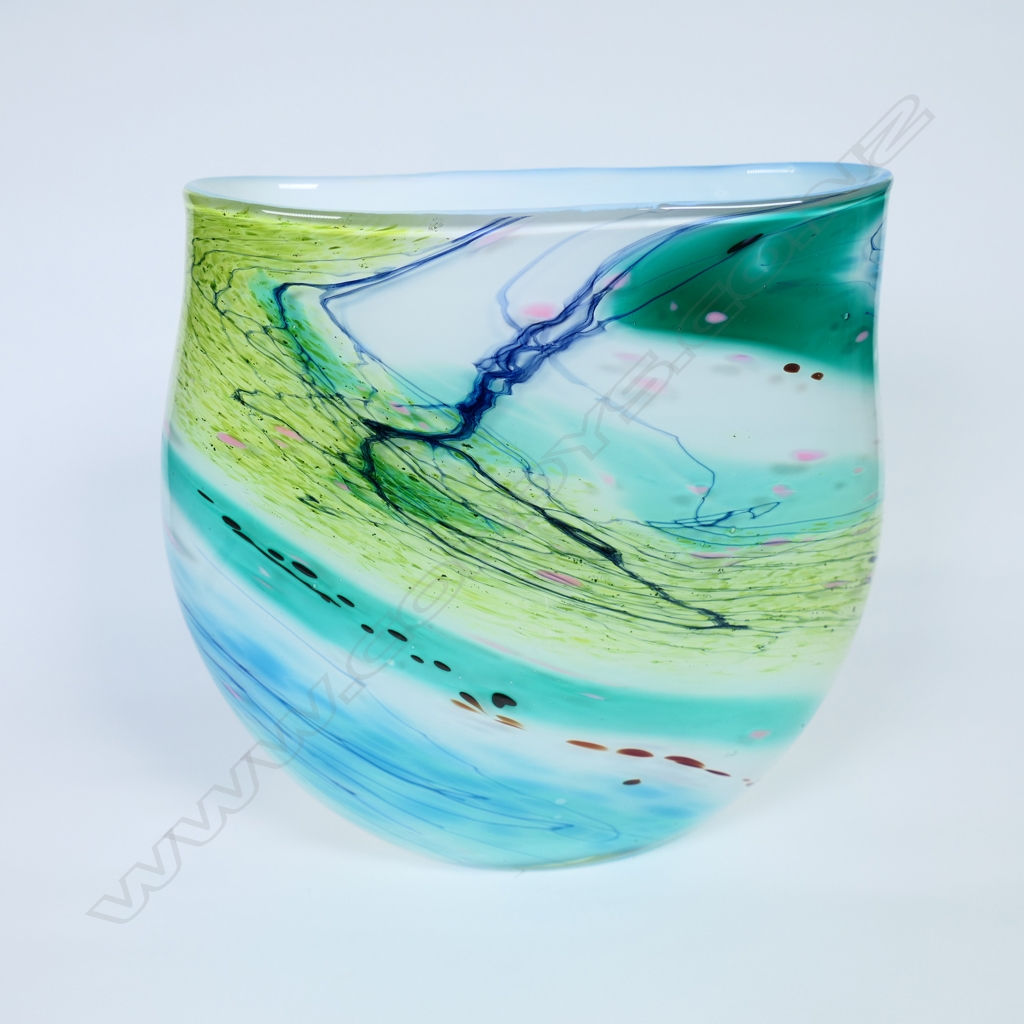 Mike Mcgregor | Mike McGregor art glass flattened vase | MutualArt
