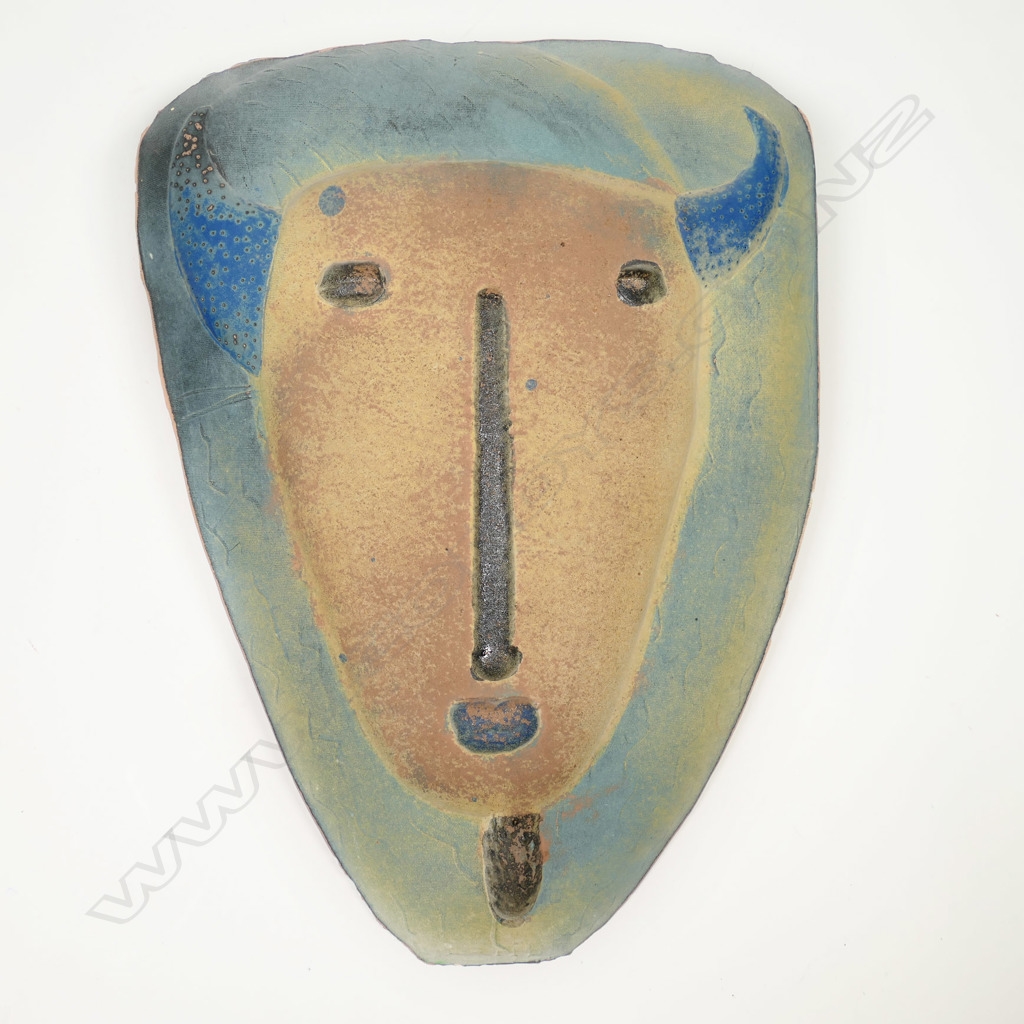 Steve Fullmer | Steve Fullmer pottery stylised horned face wall plaque ...