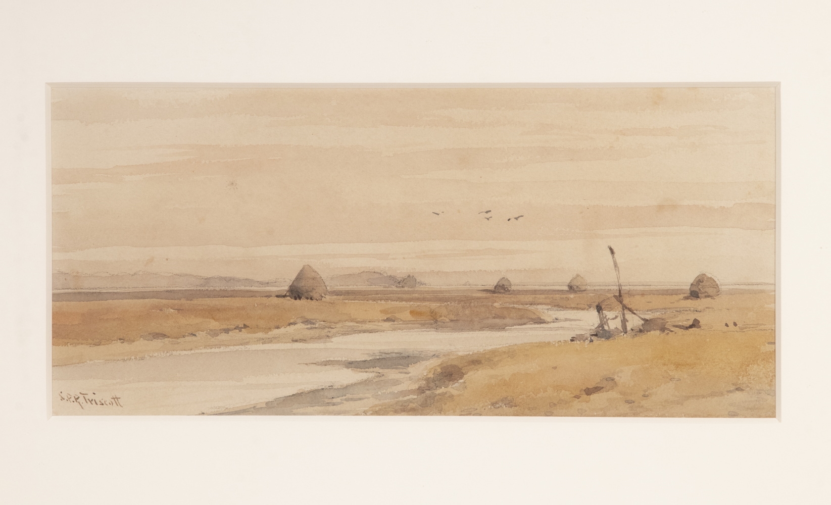 Samuel Peter Rolt Triscott | Marsh with Haystacks | MutualArt