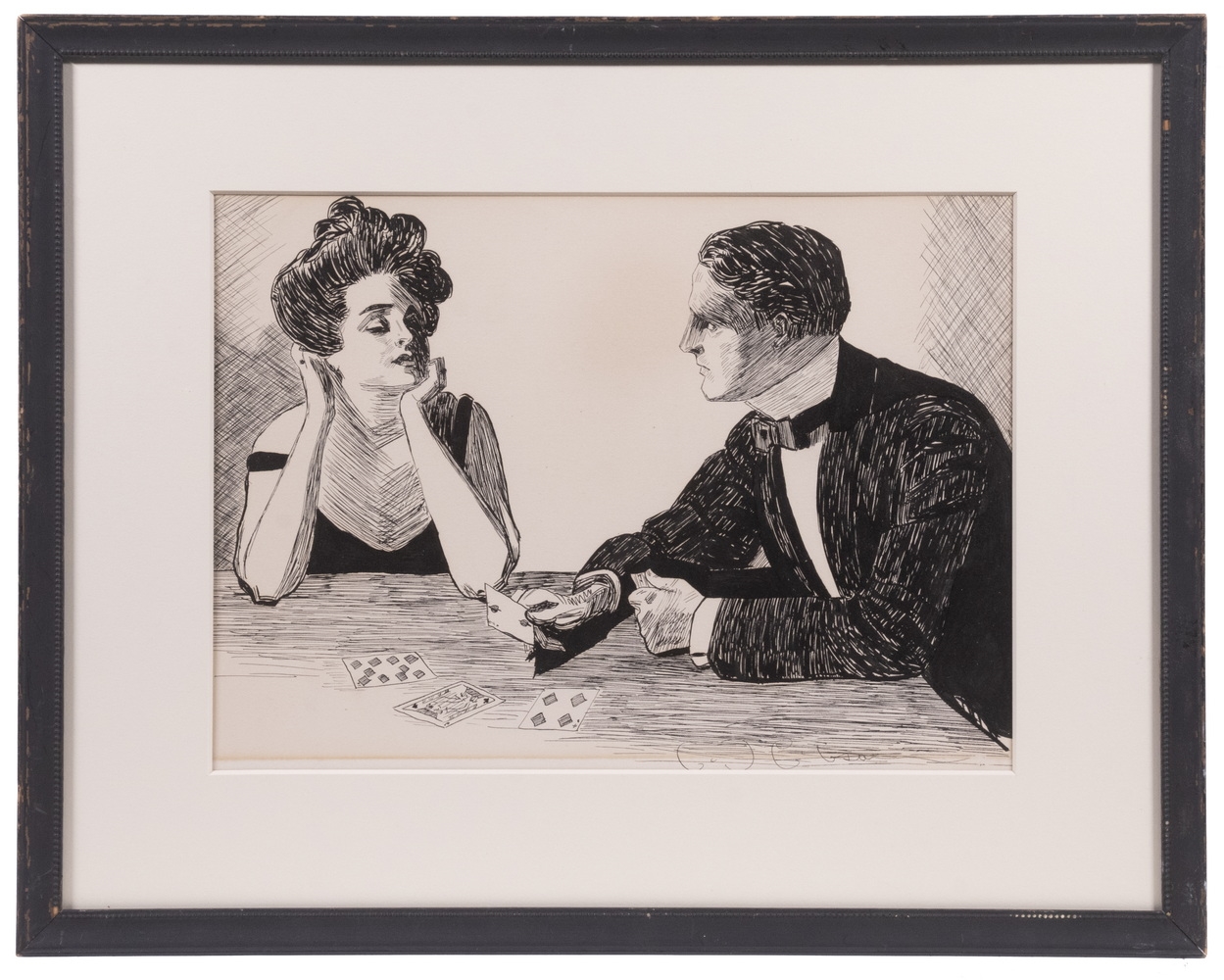 Charles Dana Gibson | Drawing: Four men sitting on bench (1903) | MutualArt