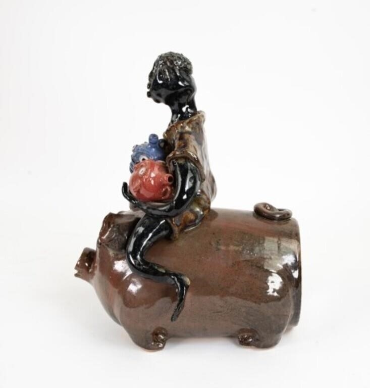 Marvin Bailey | folk pottery figure depicting a man riding a pig and ...