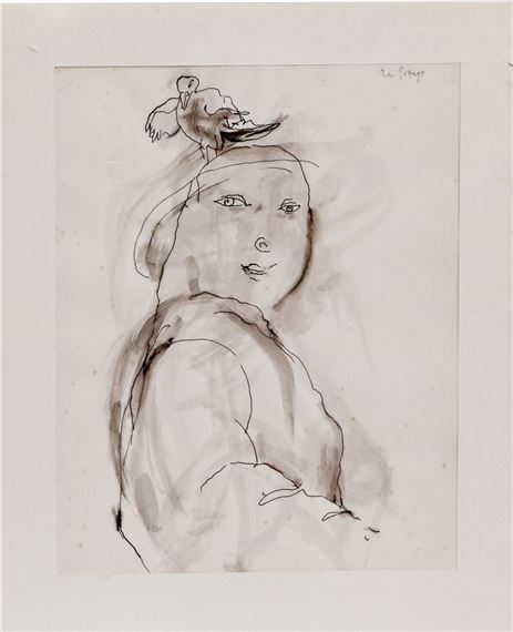 Marthinus la Grange | PORTRAIT OF LADY WITH A BIRD ON HER HEAD | MutualArt