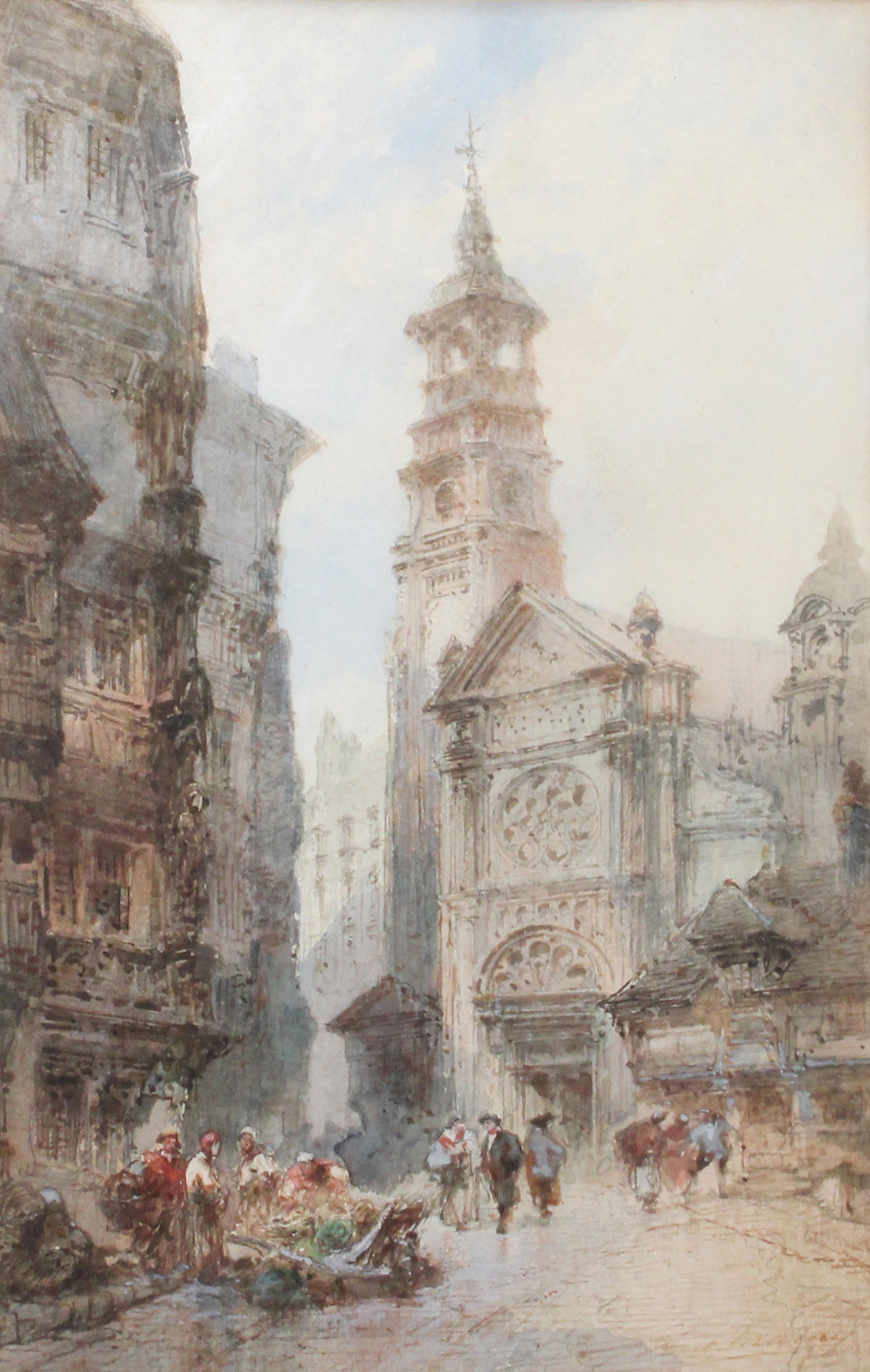 Paul Marny | French townscape with figures before church | MutualArt