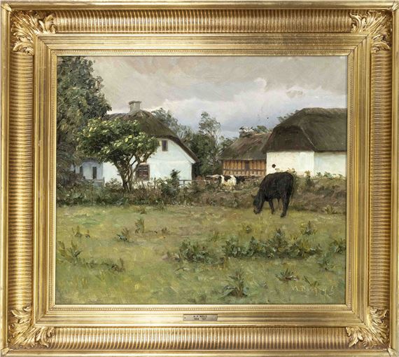 Niels Pedersen Mols | grazing cattle in front of a farm | MutualArt