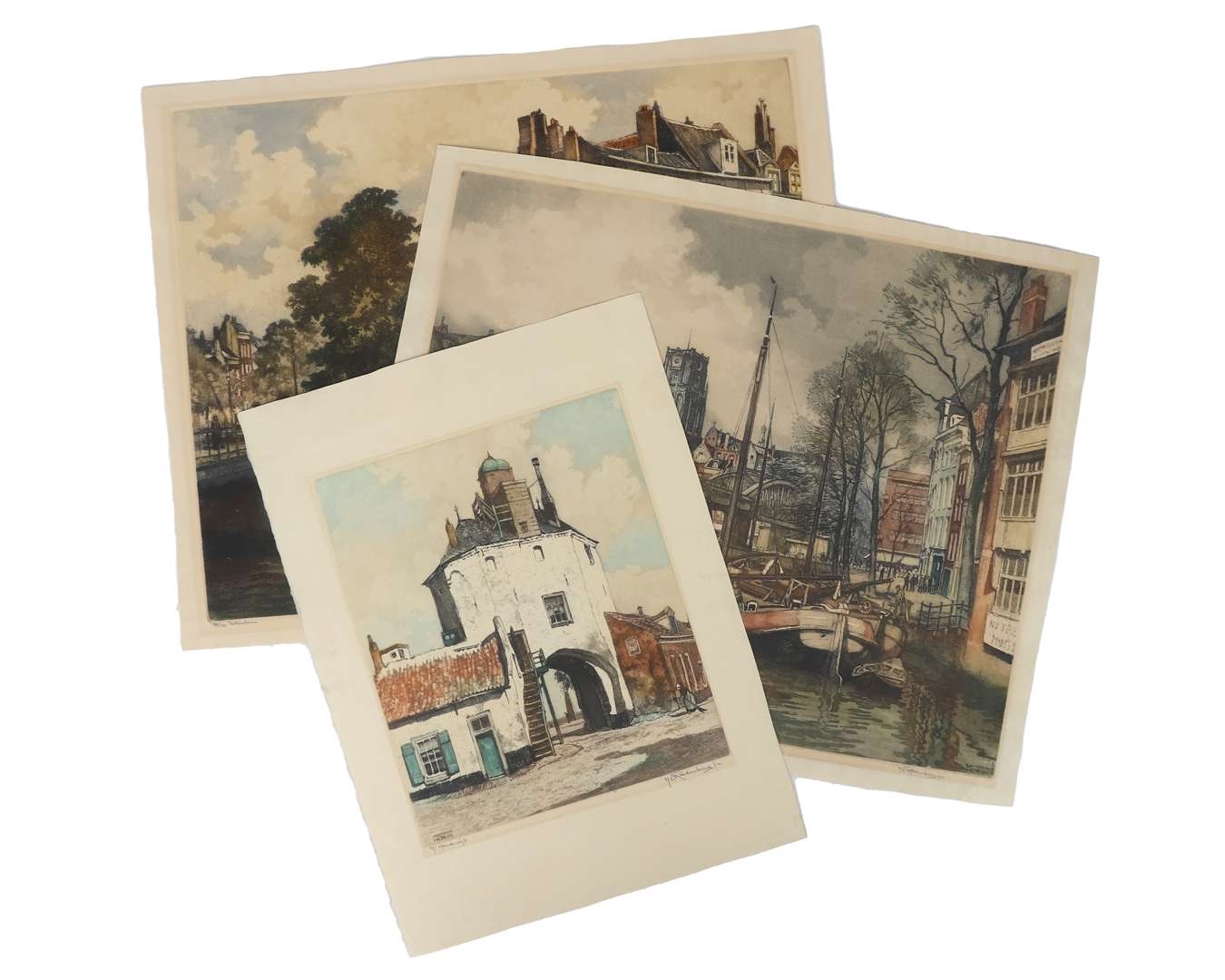 Hendrikus Elias Roodenburg | Drie kleurenetsen met stadsgezichten van ...