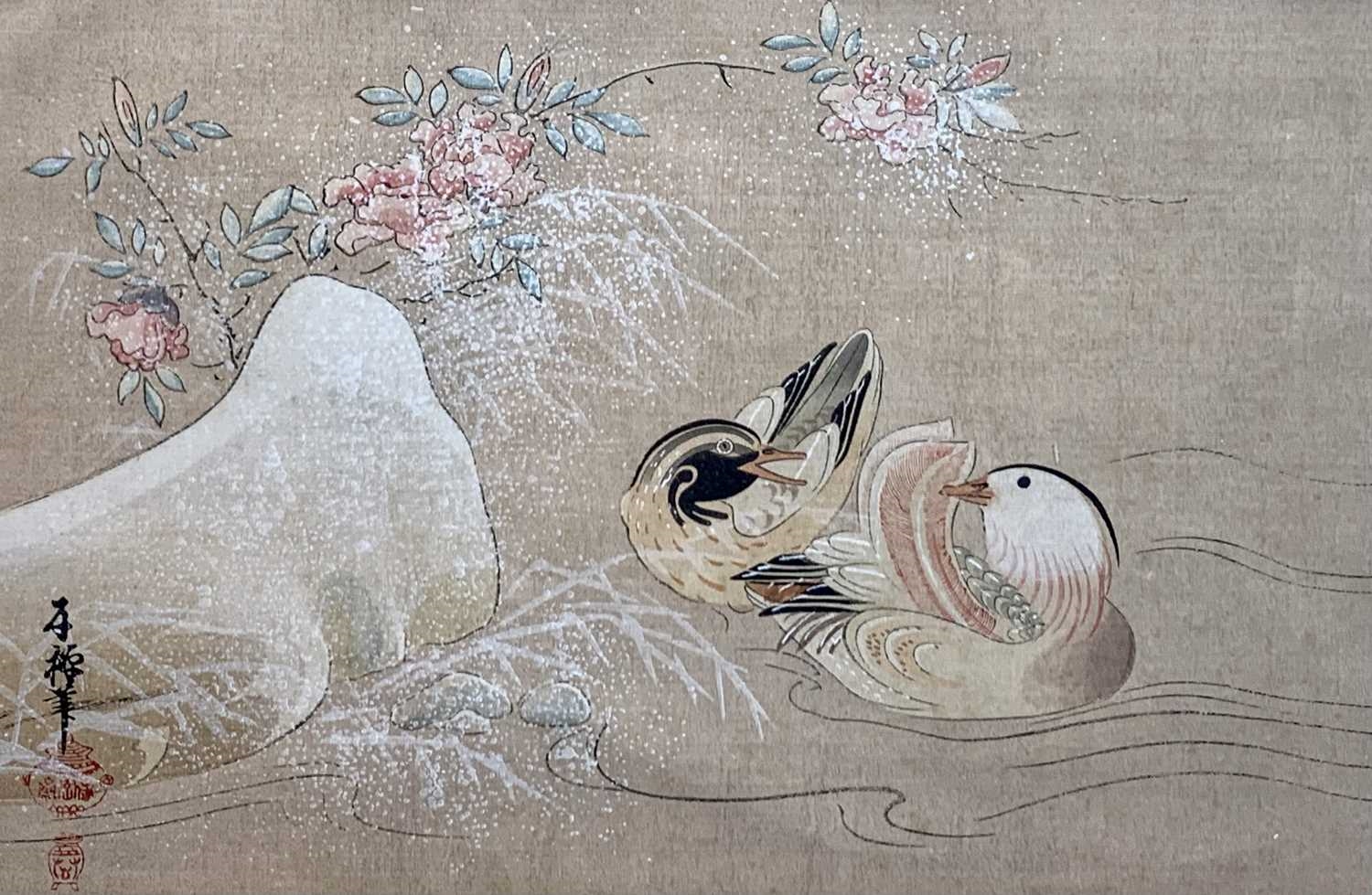 Ohara Koson | cockerel and chicks; mandarin duck | MutualArt