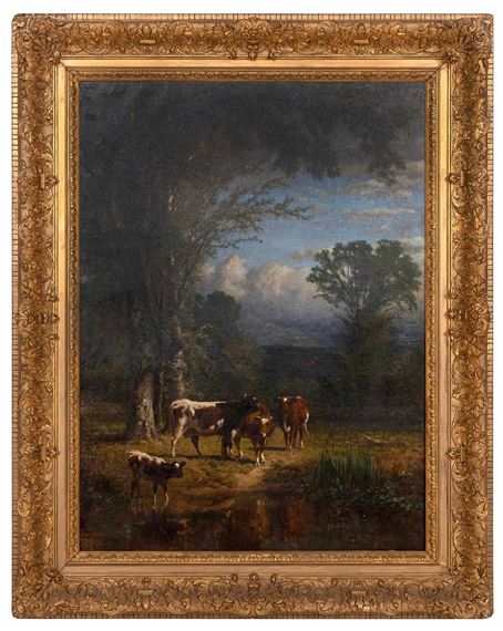 James McDougal Hart | Cattle by a forest pond. | MutualArt