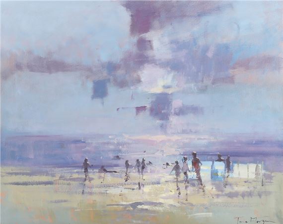 Tina Morgan | 'Two Windbreaks' (Beach Scene with Figures) (20th Century ...