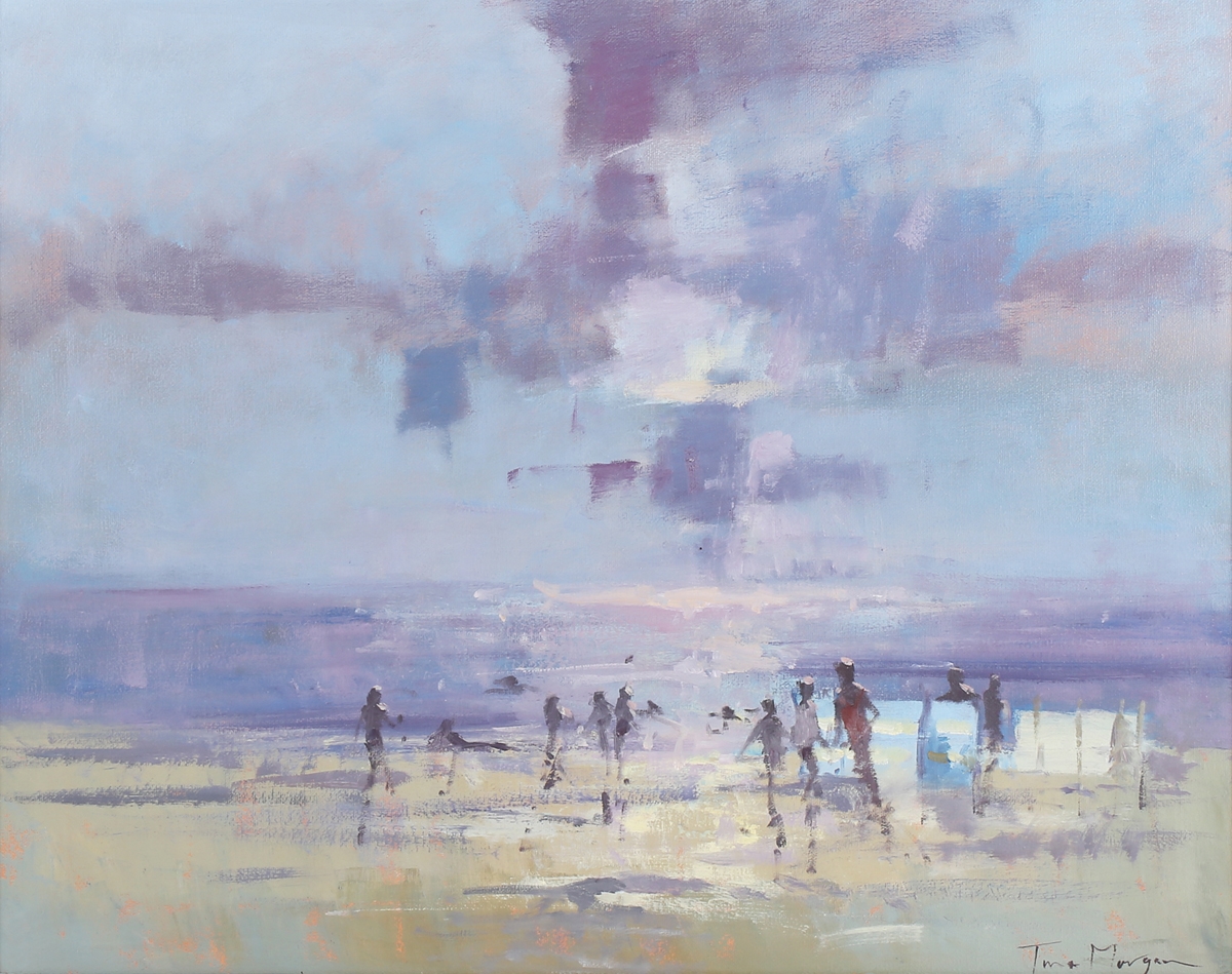 Tina Morgan | 'Two Windbreaks' (Beach Scene with Figures) (20th Century ...
