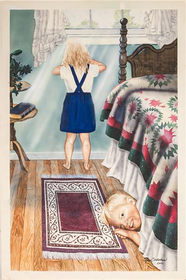 Ron Cockerham | two young children playing hide-n-seek. | MutualArt