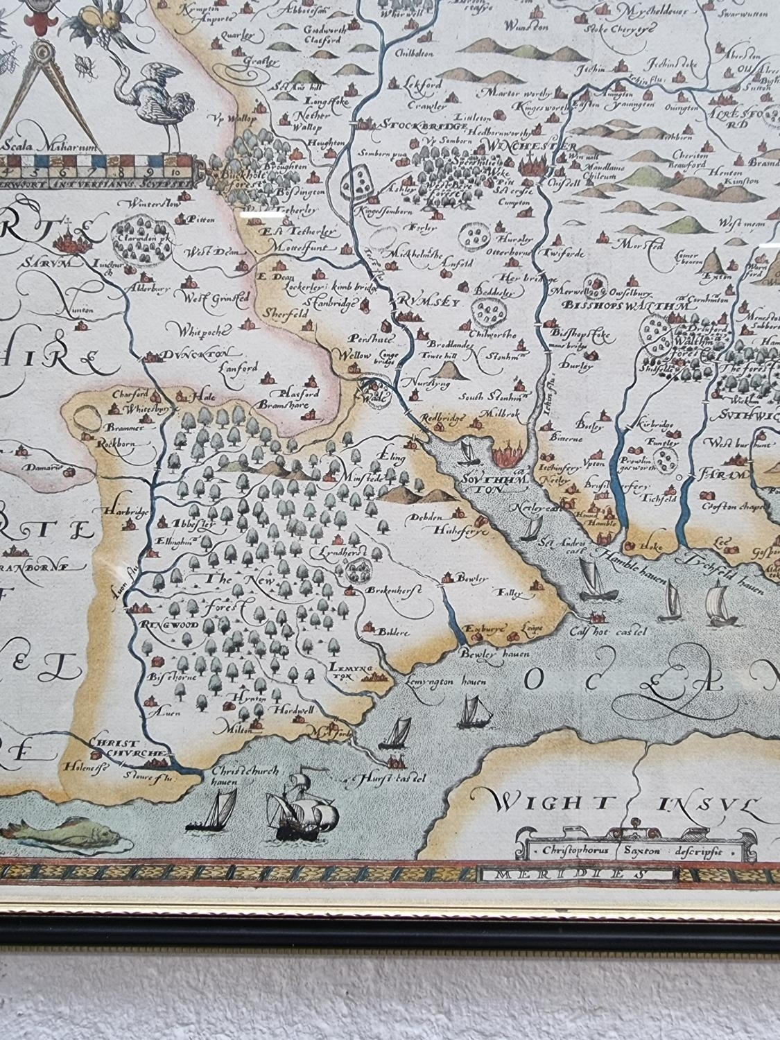 Christopher Saxton | An antique hand coloured map of Southamptoniae ...