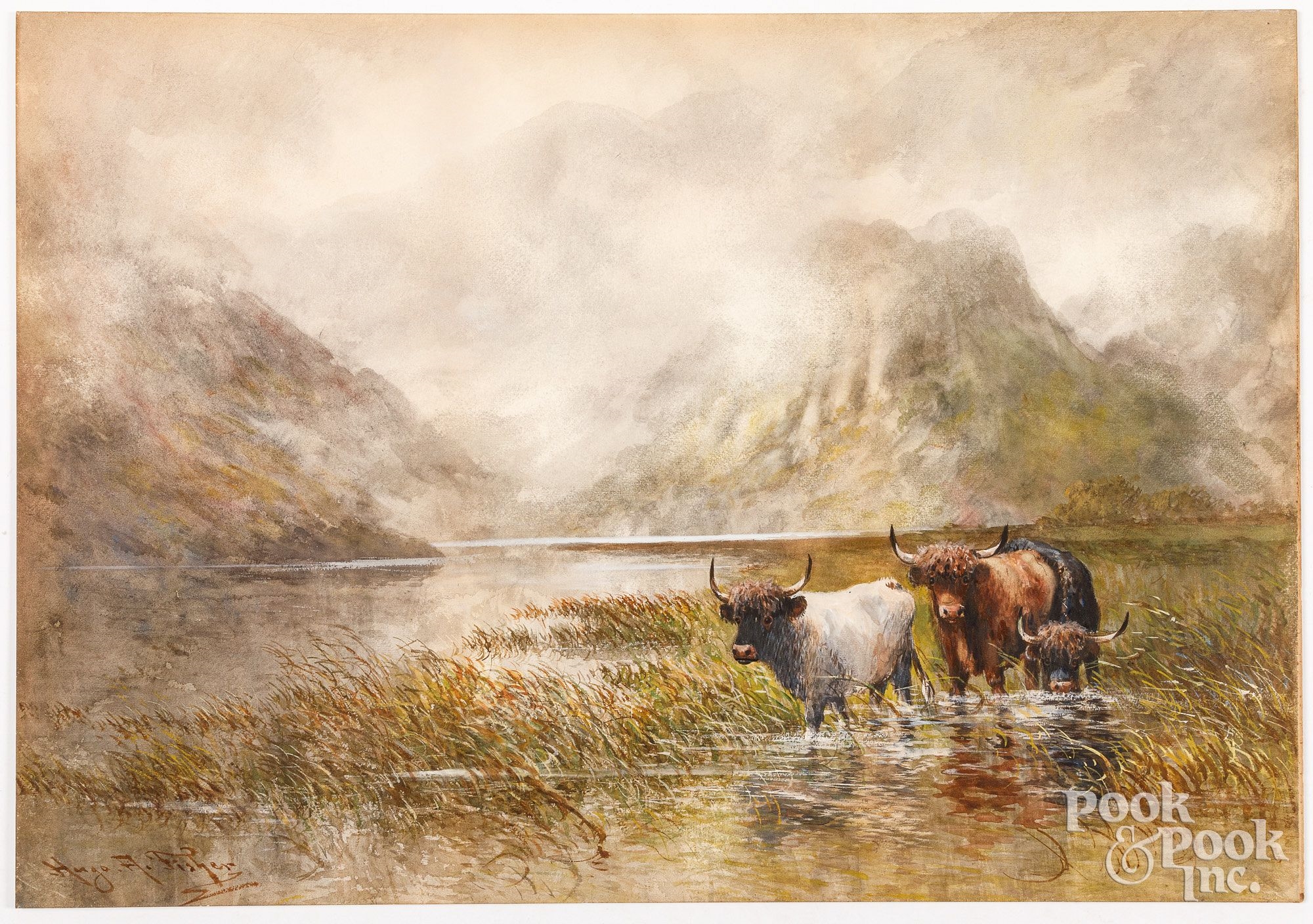 Hugo Anton Fisher | landscape with highland cattle | MutualArt
